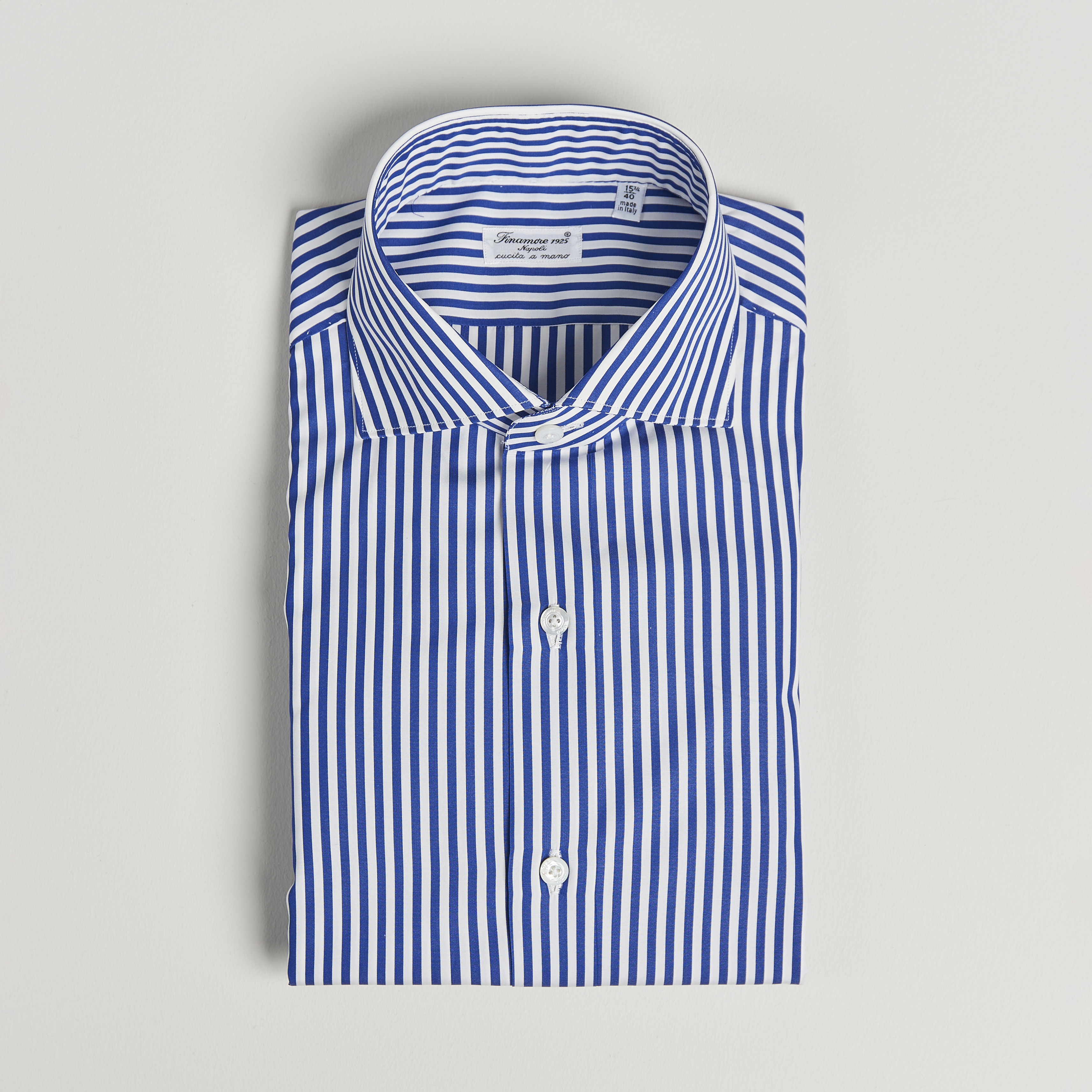 Finamore Napoli Milano Slim Dress Shirt Blue Stripe bei Care of Carl