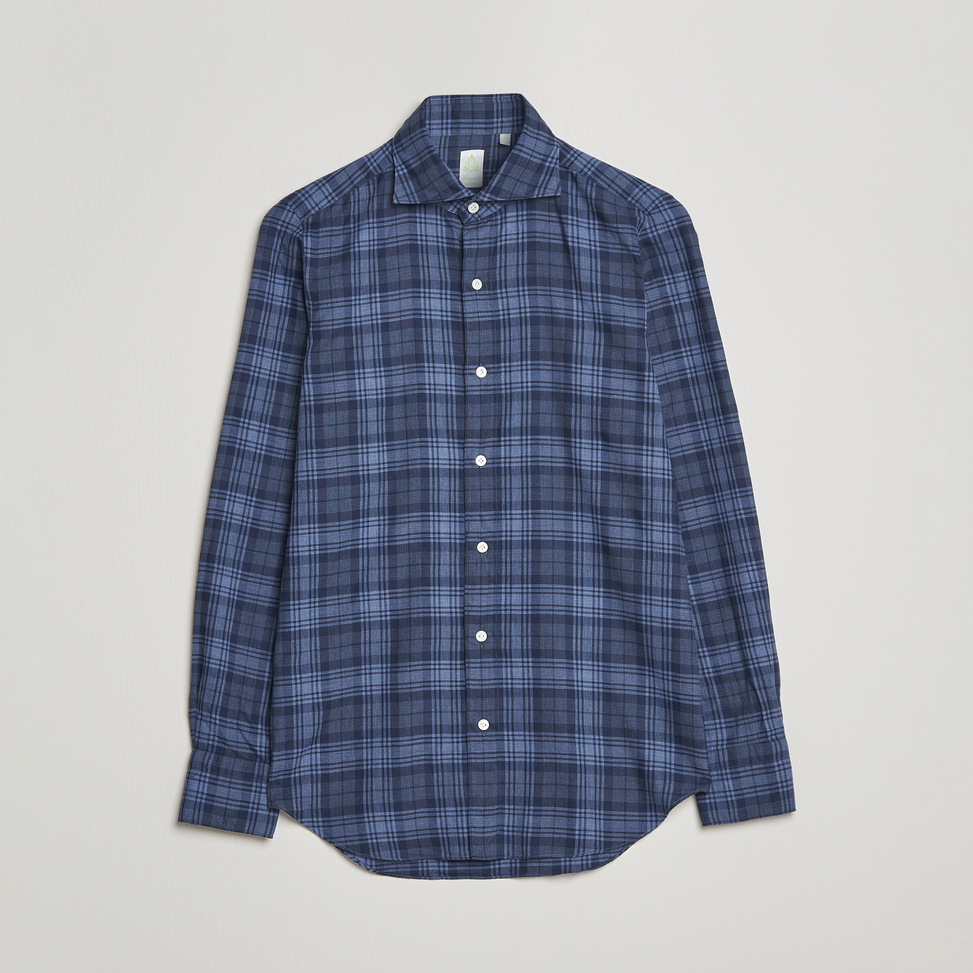 Finamore Napoli Tokyo Slim Light Flannel Shirt Navy Check bei Care of Carl