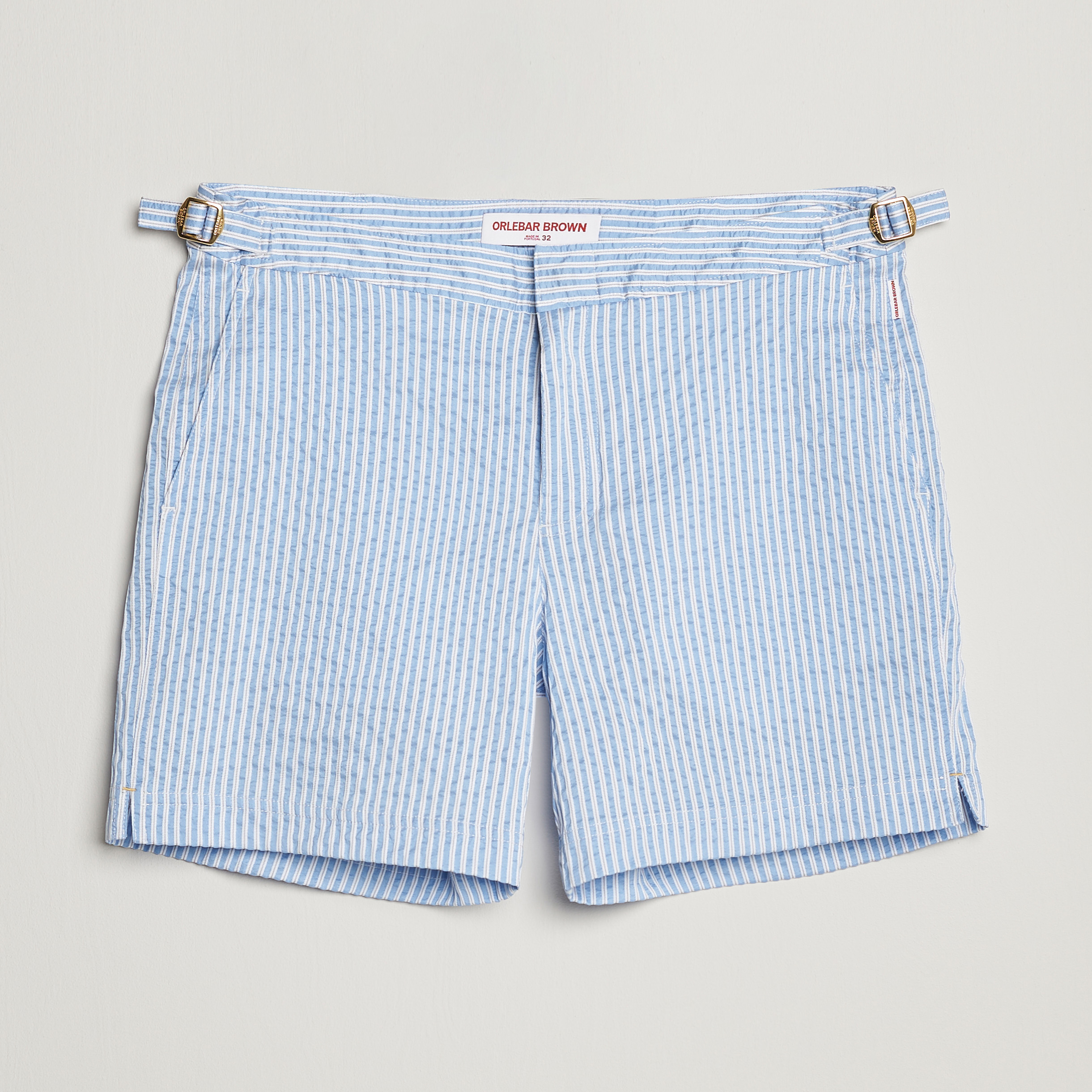 Orlebar Brown Bulldog Classic Stripe Swimshorts White/Light Island Sky bei
