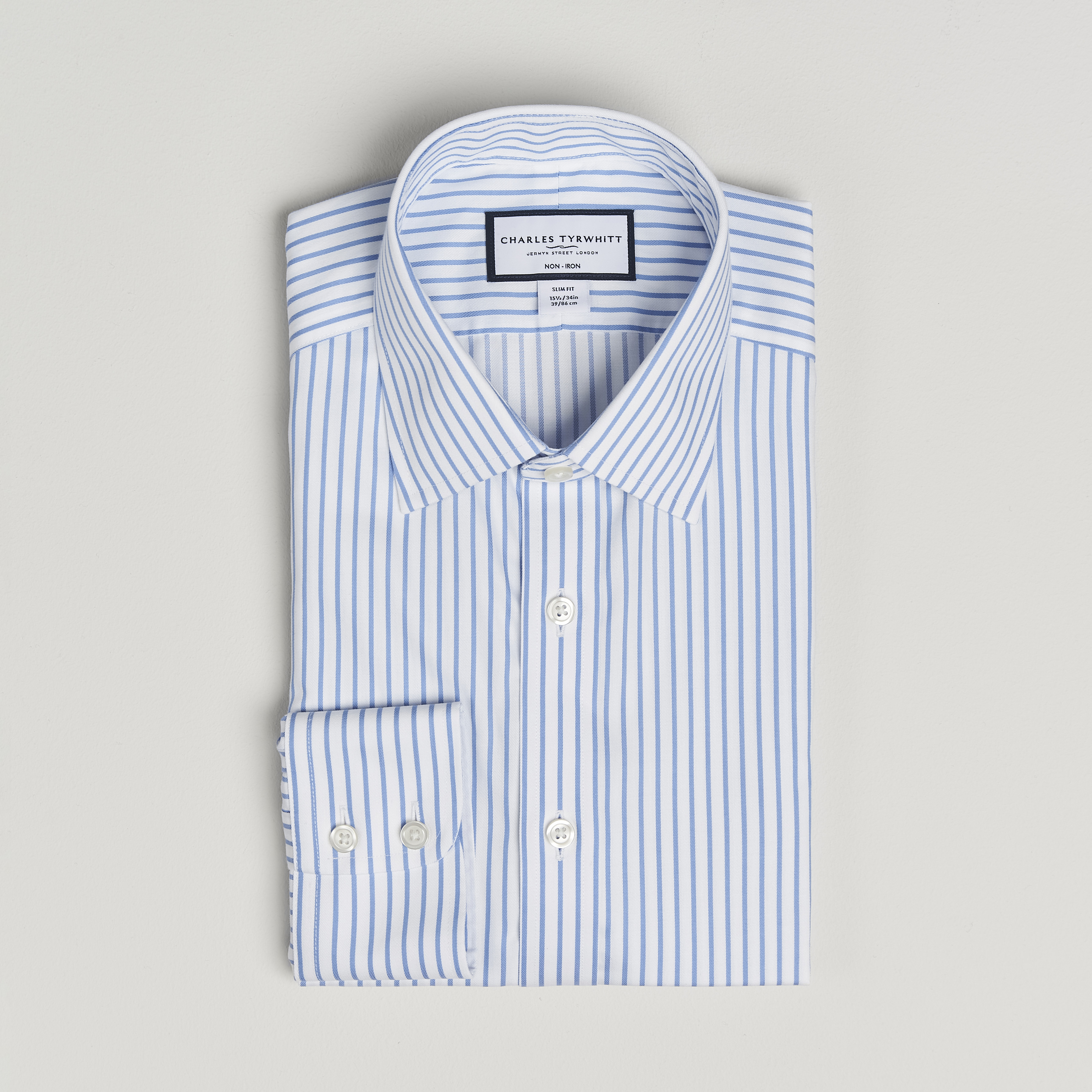Charles Tyrwhitt Slim Fit Non Iron Twill Stripe Shirt Blue bei Care of Carl