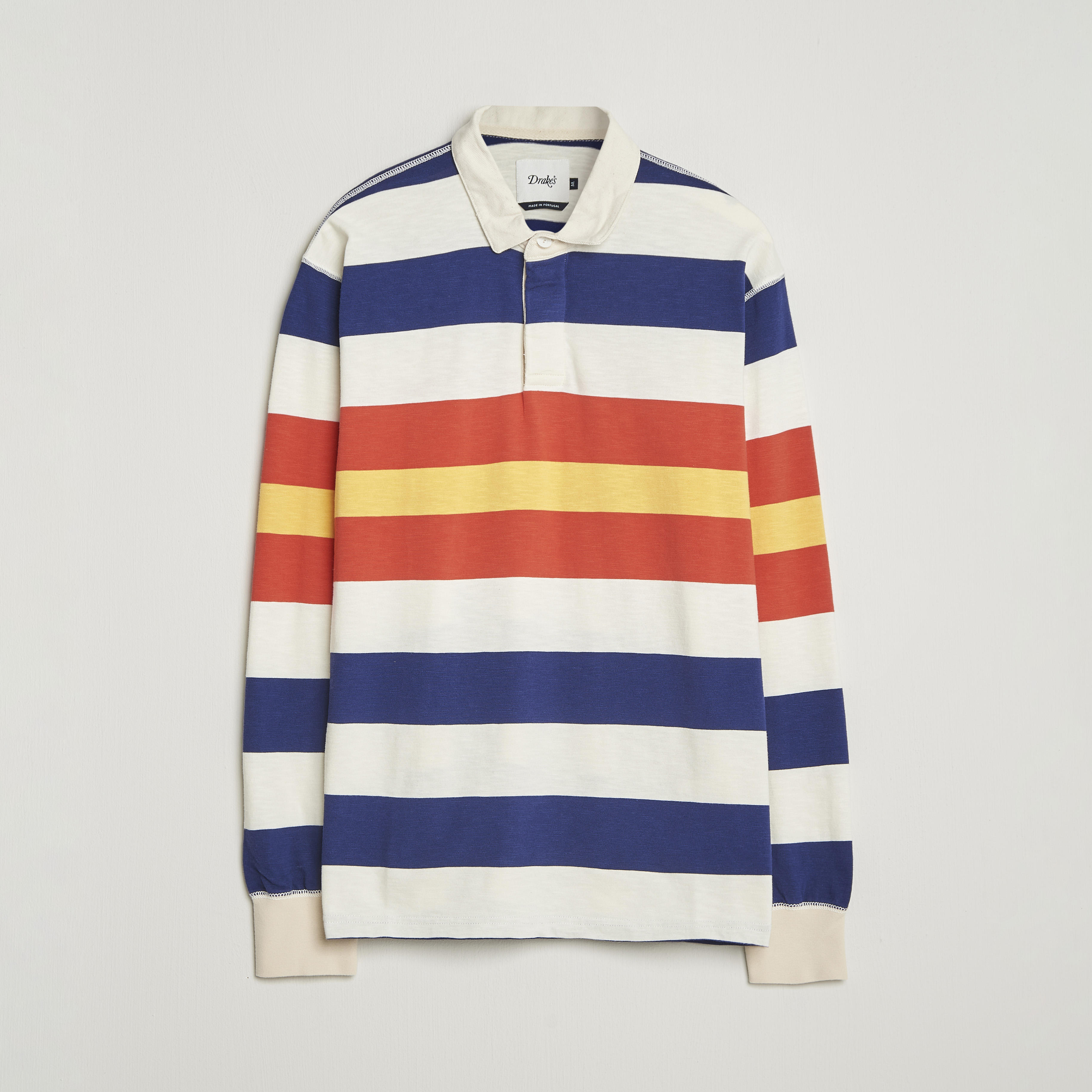 Drake's Striped Flame Rugby Shirt White/Navy/Red bei Care of Carl
