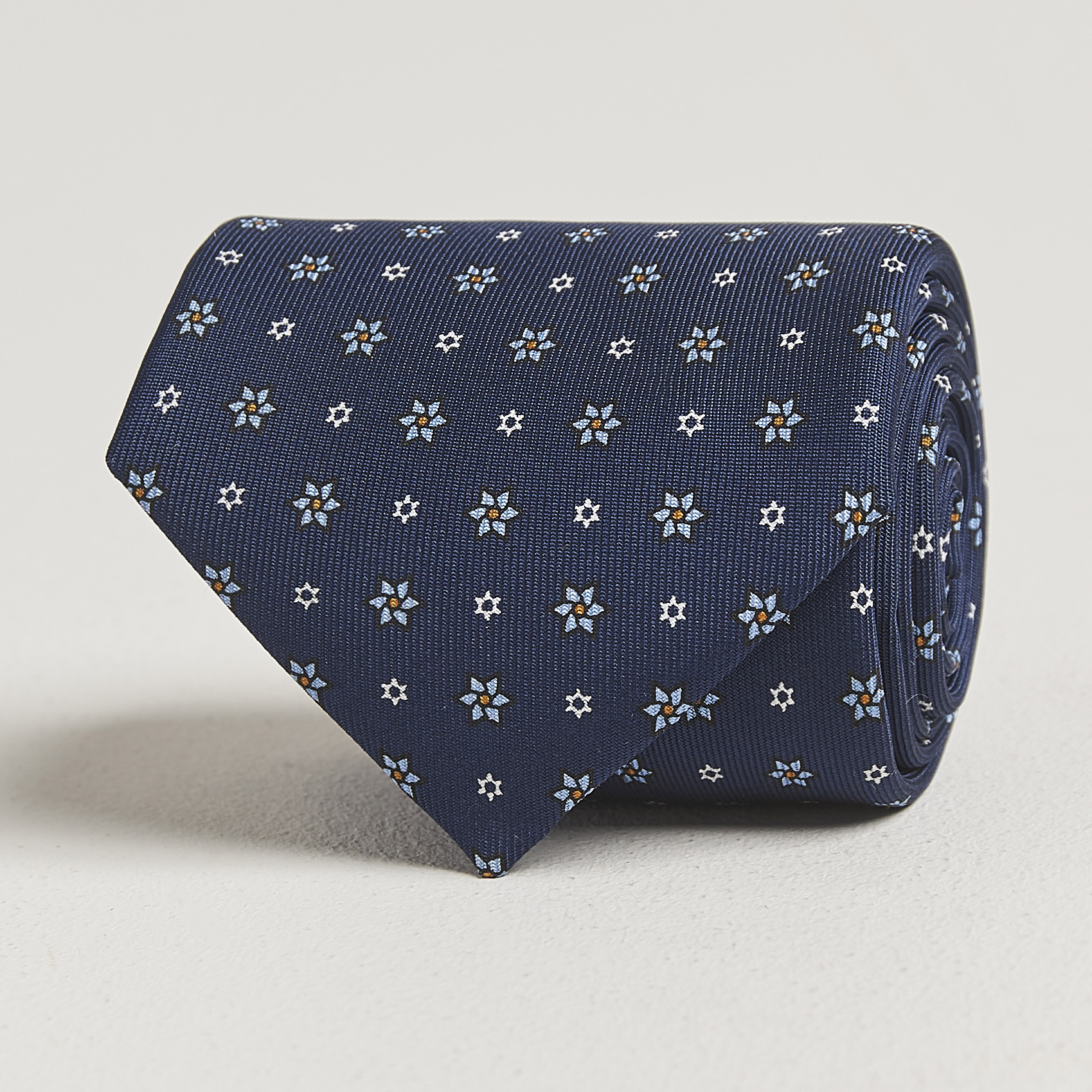 E. Marinella 3-Fold Printed Silk Tie Navy bei Care of Carl