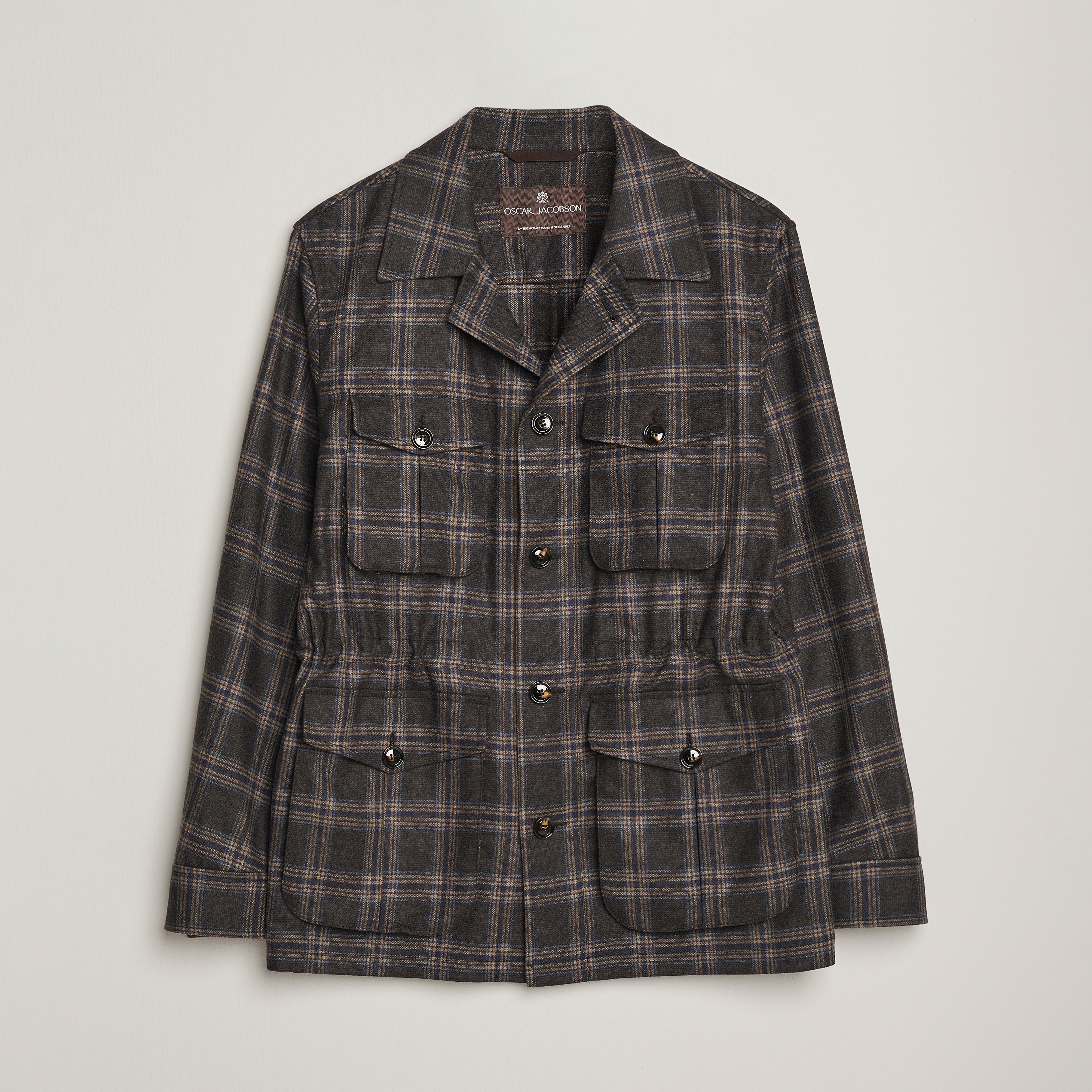Oscar Jacobson Sirolo Checked Shirt Jacket Brown/Blue bei Care of Carl