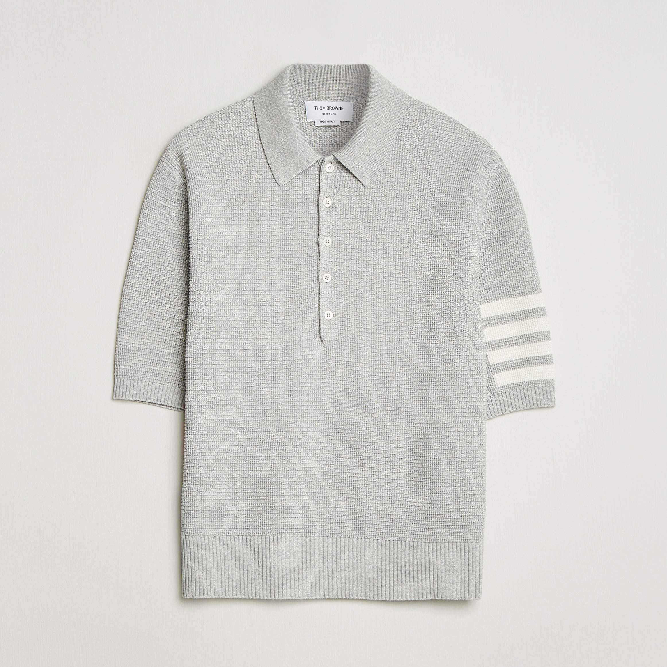Thom Browne Textured 4 Bar Knitted Polo Light Grey bei Care of Carl