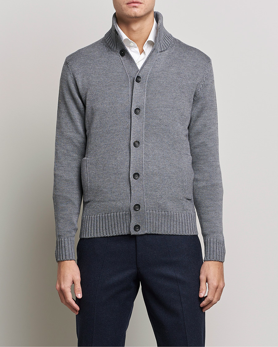 Zanone Virgin Merino Wool Chioto Cardigan Light Grey bei Care of Carl