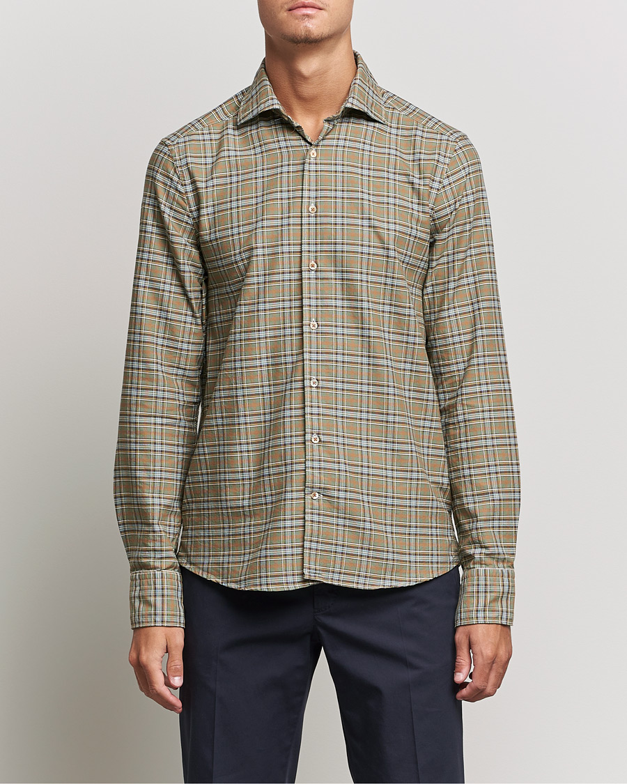 Stenströms Slimline Cut Away Washed Checked Shirt Green bei Care of Carl